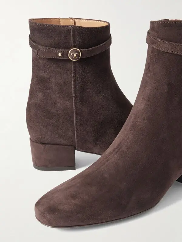 TOD'S Embellished Suede Ankle Boots - Brown