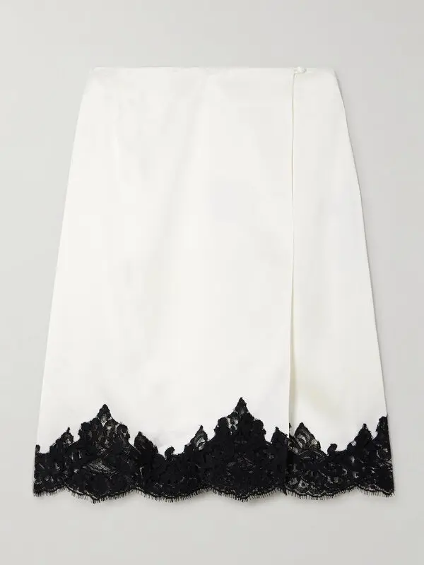 Stella McCartney Lace-trimmed Satin Wrap Skirt - Off-white