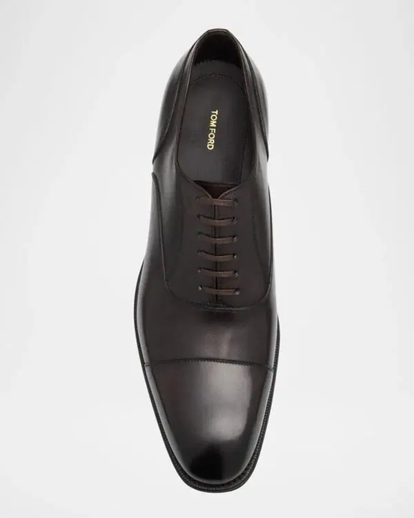 TOM FORD Claydon Burnished Leather Derby Shoes - Ebony