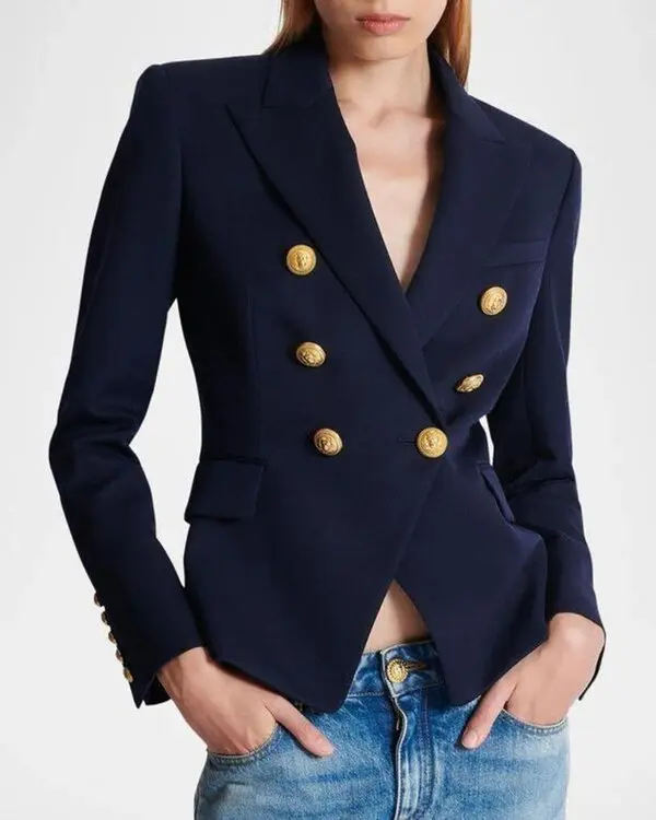 Balmain 6-button Fitted Wool Jacket - Marine