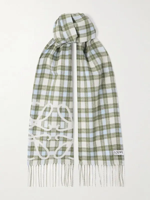 Loewe Reversible Fringed Checked Silk And Cashmere-blend Scarf - Multi