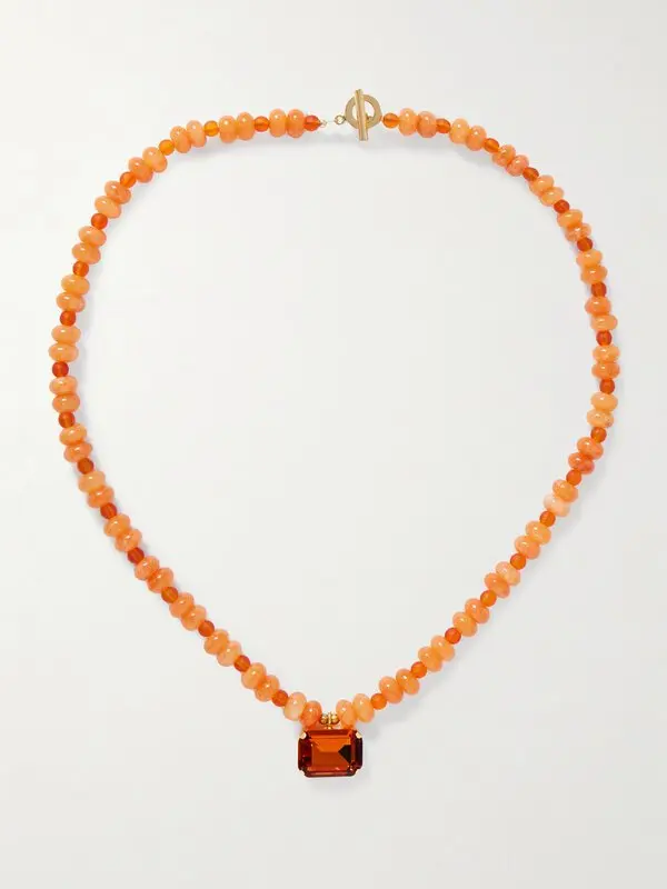JENNIFER BEHR Salerno Gold-plated, Carnelian, And Crystal Necklace - Red