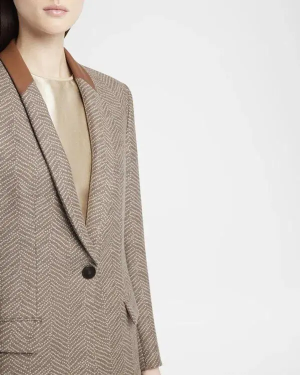 Giorgio Armani Chevron Wool Blazer With Leather Trim