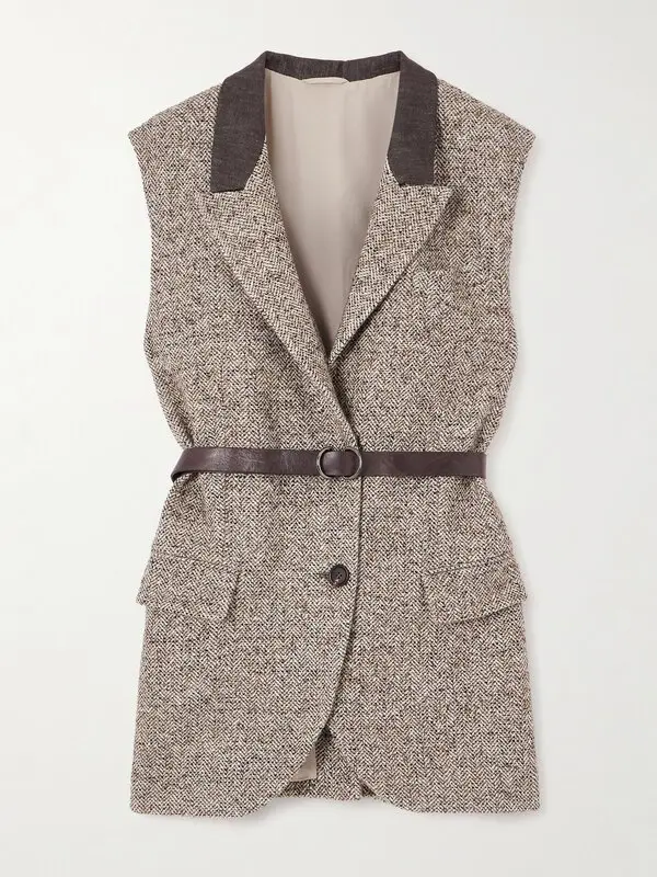 Brunello Cucinelli Belted Cashmere-blend Gilet - Neutrals