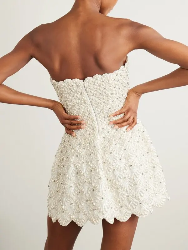CLIO PEPPIATT Scallop Strapless Embellished Taffeta Mini Dress