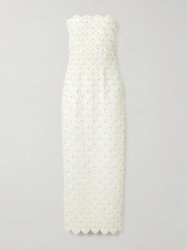 CLIO PEPPIATT Strapless Scalloped Embellished Taffeta Gown - Neutrals