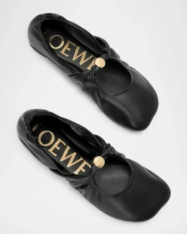 Loewe Pebble Leather Ballerina Flats - Black