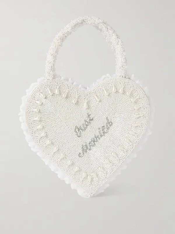 CLIO PEPPIATT Just Married Lace-trimmed Beaded Twill Tote - Neutrals