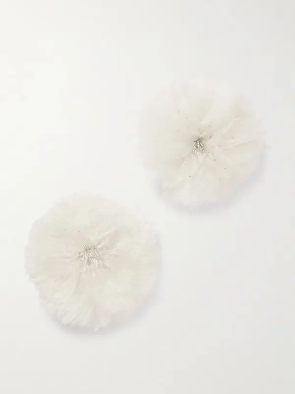 CLIO PEPPIATT Camelia Embellished Tulle Hair Clips - Ivory
