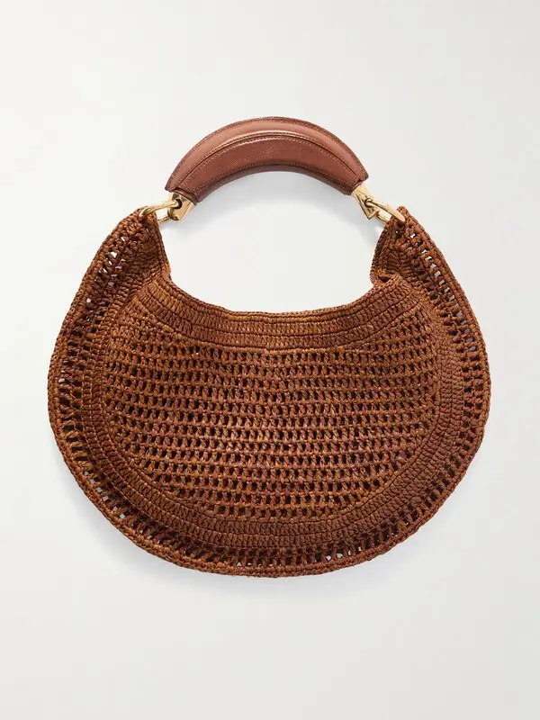 Chloé Leather-trimmed Embroidered Raffia Tote - Brown