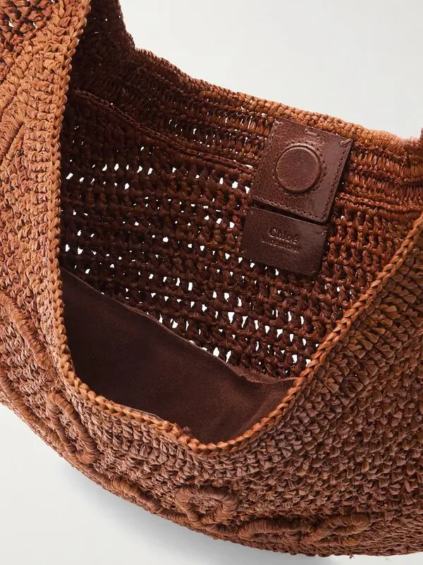 Chloé Leather-trimmed Embroidered Raffia Tote - Brown