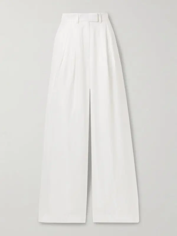 ANINE BING Lou Pleated Woven Wide-leg Pants - Neutrals