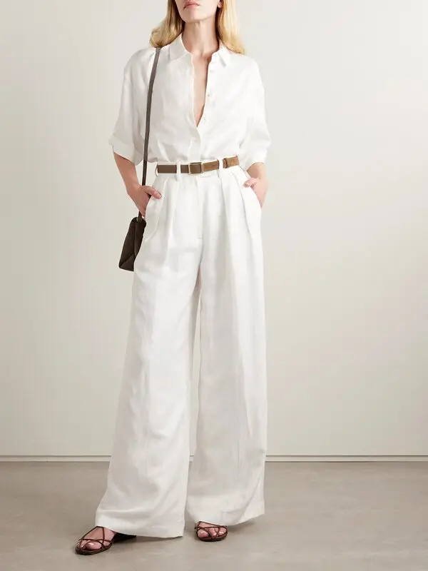ANINE BING Lou Pleated Woven Wide-leg Pants - Neutrals