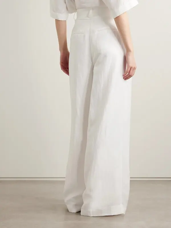 ANINE BING Lou Pleated Woven Wide-leg Pants - Neutrals