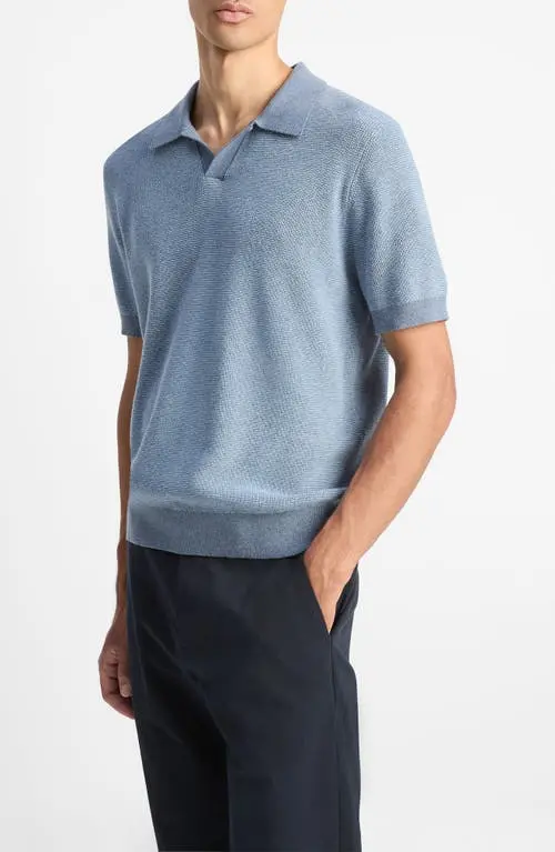 Vince Contrast Trim Johnny Collar Polo Sweater - Lt H Ripple/california Rain