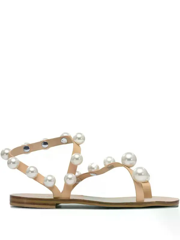 Elina Linardaki Pearl-embellished Leather Sandals - Neutrals