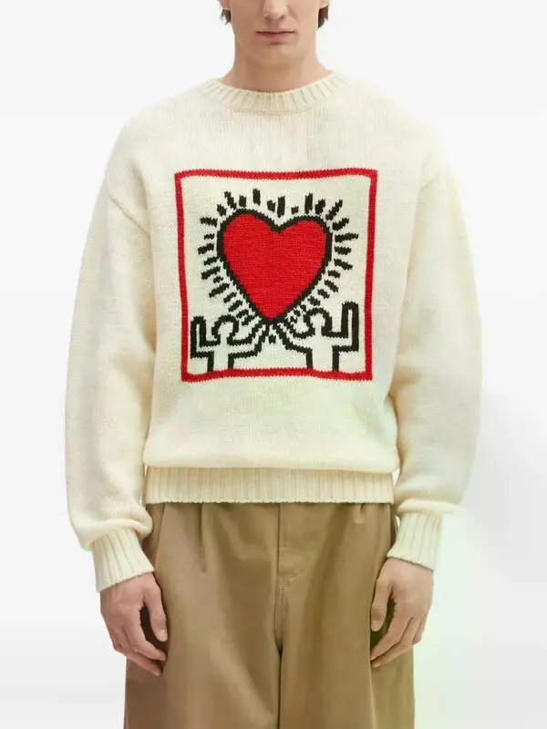 WACKO MARIA Heart-motif Crew-neck Sweater - Neutrals