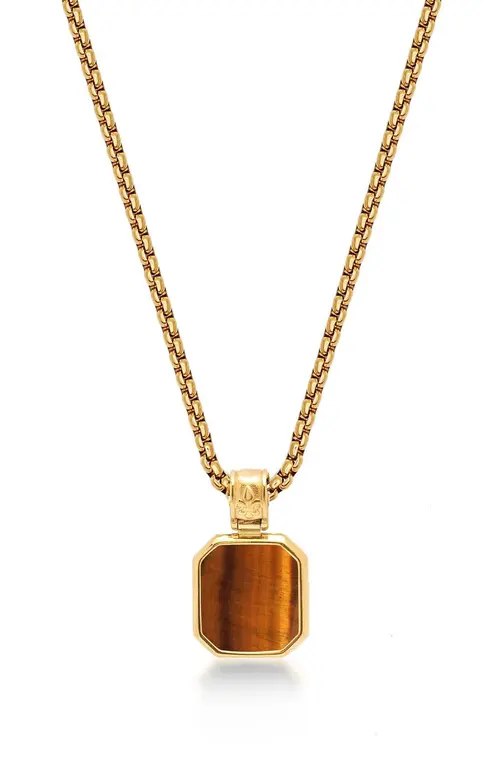 NIALAYA Square Pendant Necklace - Brown Tiger Eye