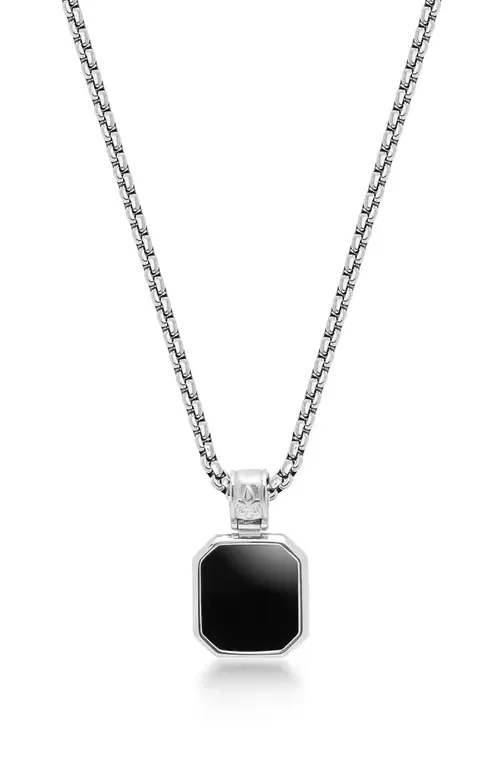 NIALAYA Square Pendant Necklace - Silver /black