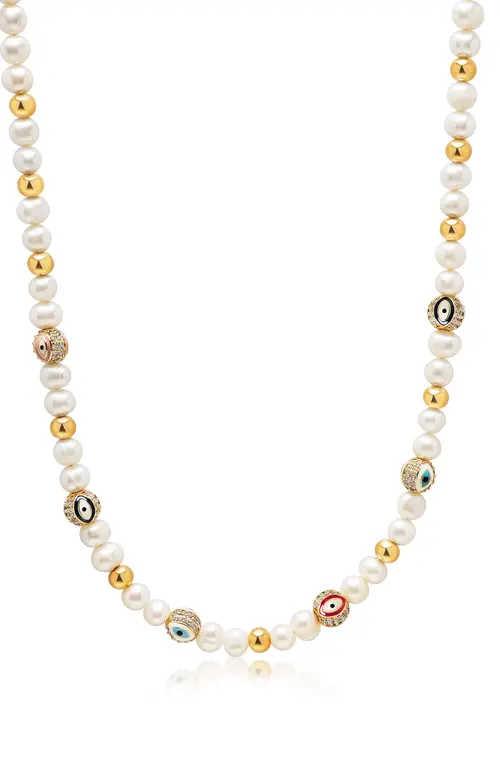 NIALAYA Evil Eye Pearl Necklace - White/multicolor