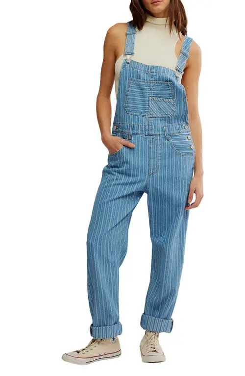 Free People Ziggy Stripe Denim Overalls - Beachcomber