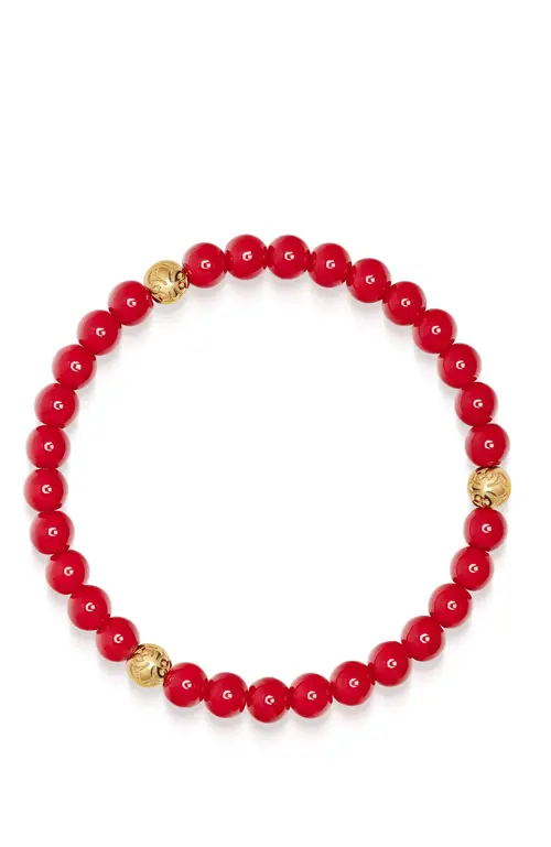 NIALAYA Jade Bead Bracelet - Red /gold