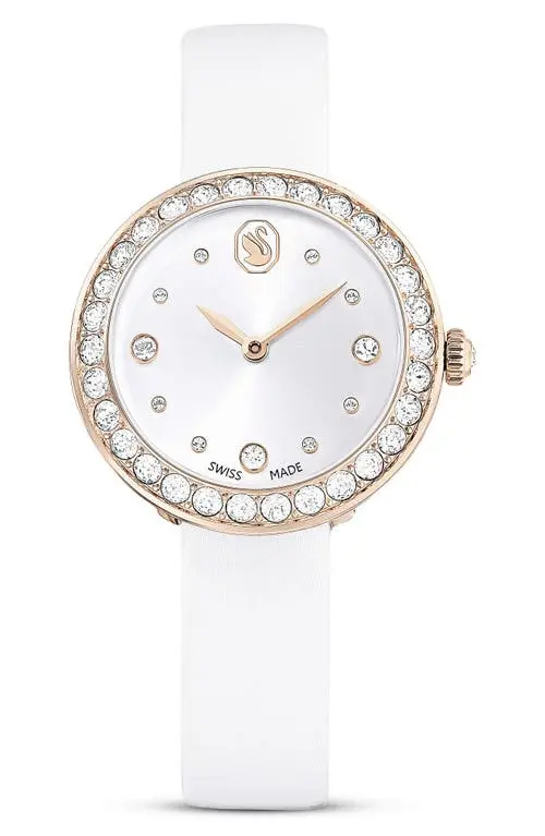 SWAROVSKI Matrix Tennis Leather Strap Watch - White