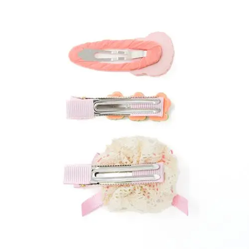 PUTTISU 3-piece Hair Clip Set With Bunny And Flower Details - Bunny Picnic Bloom -orange