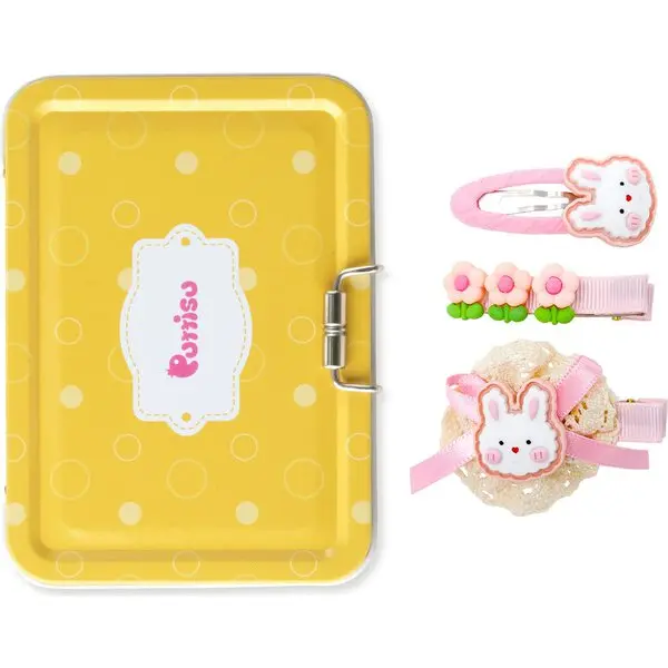 PUTTISU 3-piece Hair Clip Set With Bunny And Flower Details - Bunny Tea Party - Pink Flowers