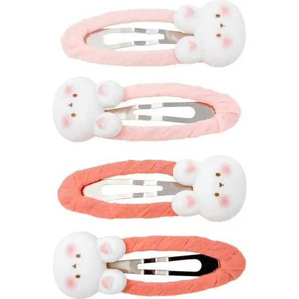 PUTTISU 4-piece Bunny Hug Snap Clip Set - Baby Pink & Coral