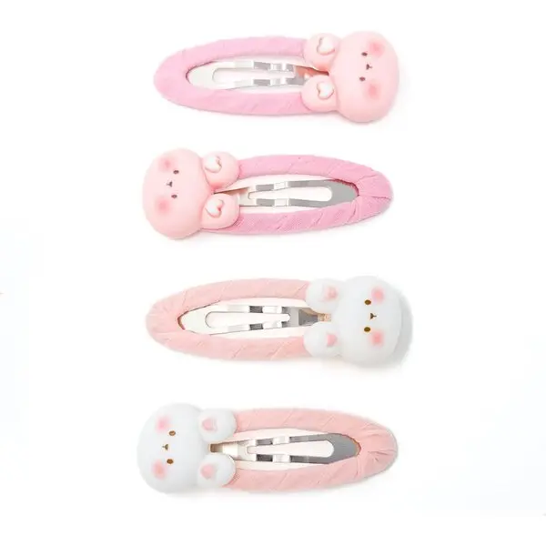 PUTTISU 4-piece Bunny Hug Snap Clip Set - Baby Pink & Pastel Pink