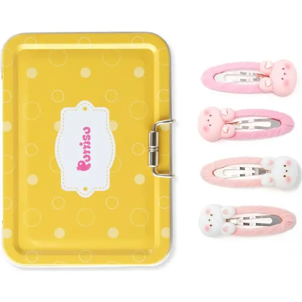 PUTTISU 4-piece Bunny Hug Snap Clip Set - Baby Pink & Pastel Pink