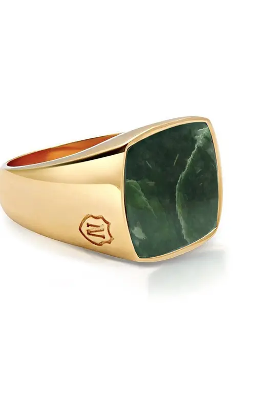 NIALAYA Signet Ring With Gemstone - Gold/green