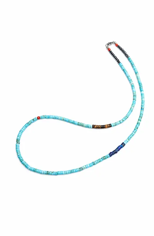 NIALAYA Tiger Eye Lapis Heishi Bead Necklace - Turquoise