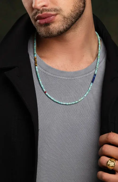 NIALAYA JEWELRY Tiger Eye Lapis Heishi Bead Necklace - Turquoise