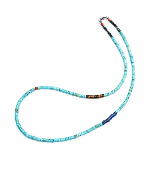 NIALAYA JEWELRY Tiger Eye Lapis Heishi Bead Necklace