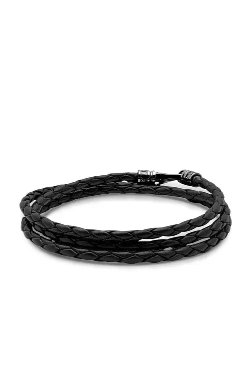NIALAYA JEWELRY Braided Leather Wrap Bracelet - Black