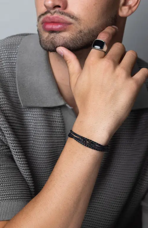 NIALAYA JEWELRY Braided Leather Wrap Bracelet - Black