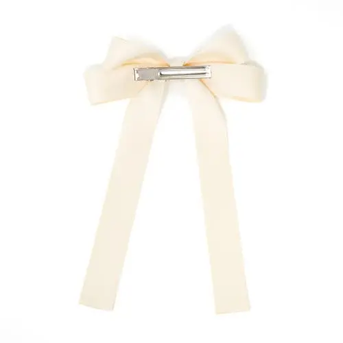 PUTTISU Classic Long Ribbon Bow Clip - Ivory