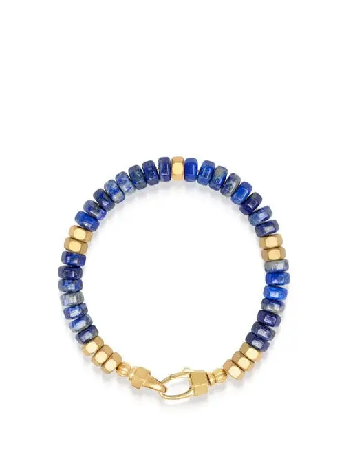 NIALAYA Hexagon Beaded Bracelet - Blue Lapis /gold
