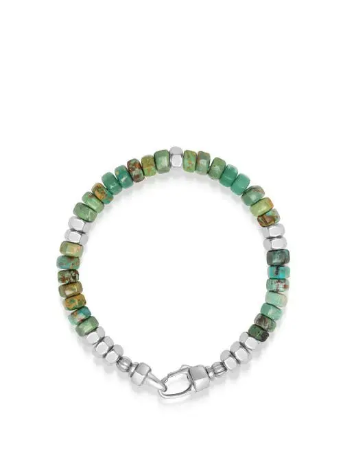 NIALAYA Hexagon Beaded Bracelet - Green Turquoise /silver