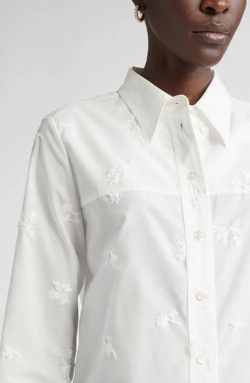 St. John Sequin Floral Embroidered Button-up Shirt