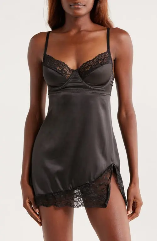 COQUETTE Ever After Stretch Satin Chemise - Black