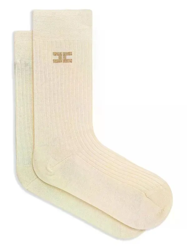 Elisabetta Franchi Ribbed Socks With Logo - Neutrals