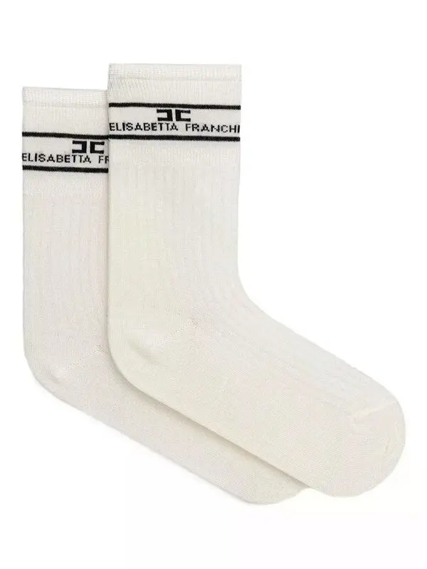 Elisabetta Franchi Logo Cotton-blend Ankle Socks - White
