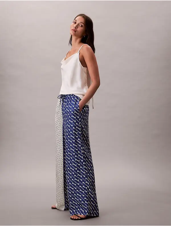 Calvin Klein Printed Viscose Twill Wide Leg Pants