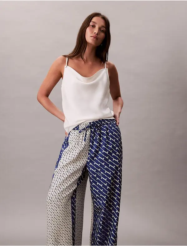 Calvin Klein Printed Viscose Twill Wide Leg Pants