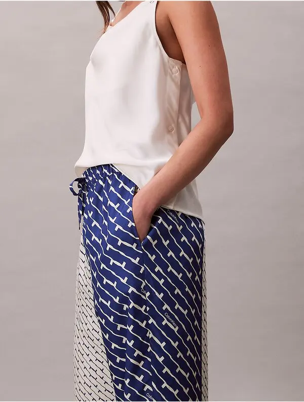 Calvin Klein Printed Viscose Twill Wide Leg Pants