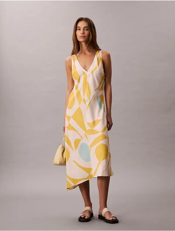 Calvin Klein Printed V-neck Midi Dress
