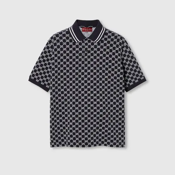 Gucci Gg Cotton Piquet Jacquard Polo Shirt - Blue